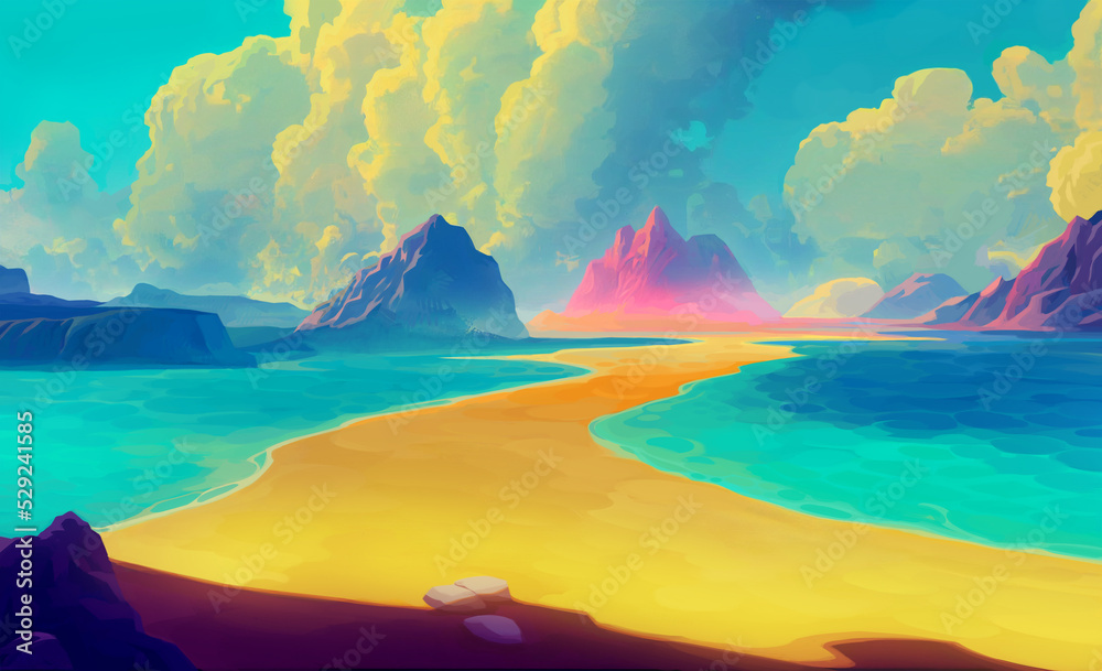 Beach and Coast Fantasy Game Background, Bright and Realistic ...