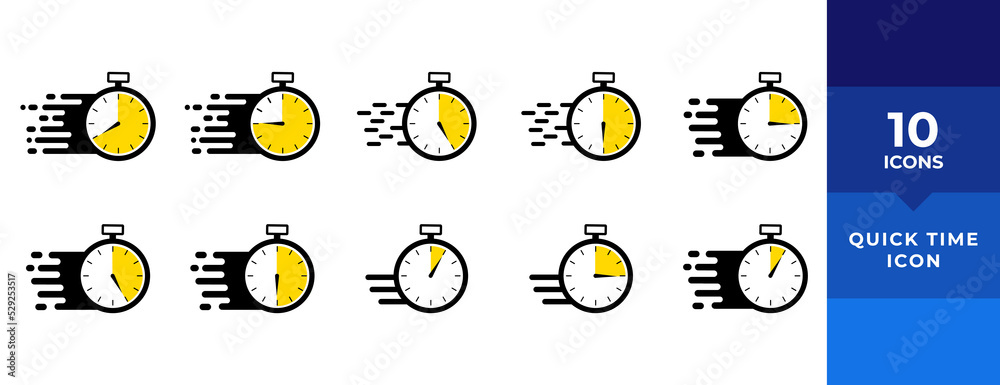 Timer icons set. Quick time or deadline icon. Express service symbol ...