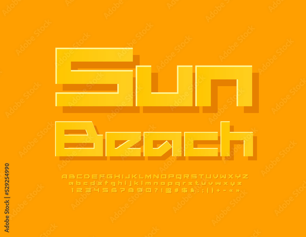 Vector modern Emblem Sun Beach. Yellow sticker Alphabet Letters ...