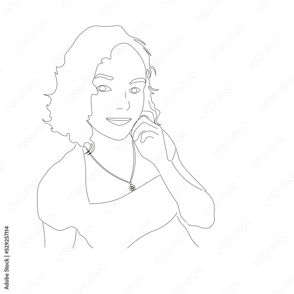 contour drawing of a beautiful girl in a dress Stock Vector | Adobe Stock