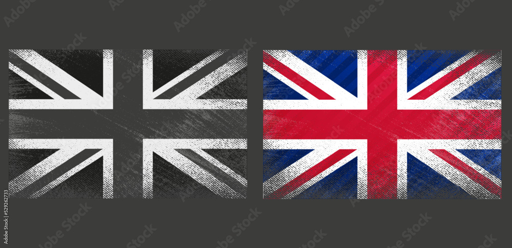 A monochrome full frame image of an old stained dirty union jack ...