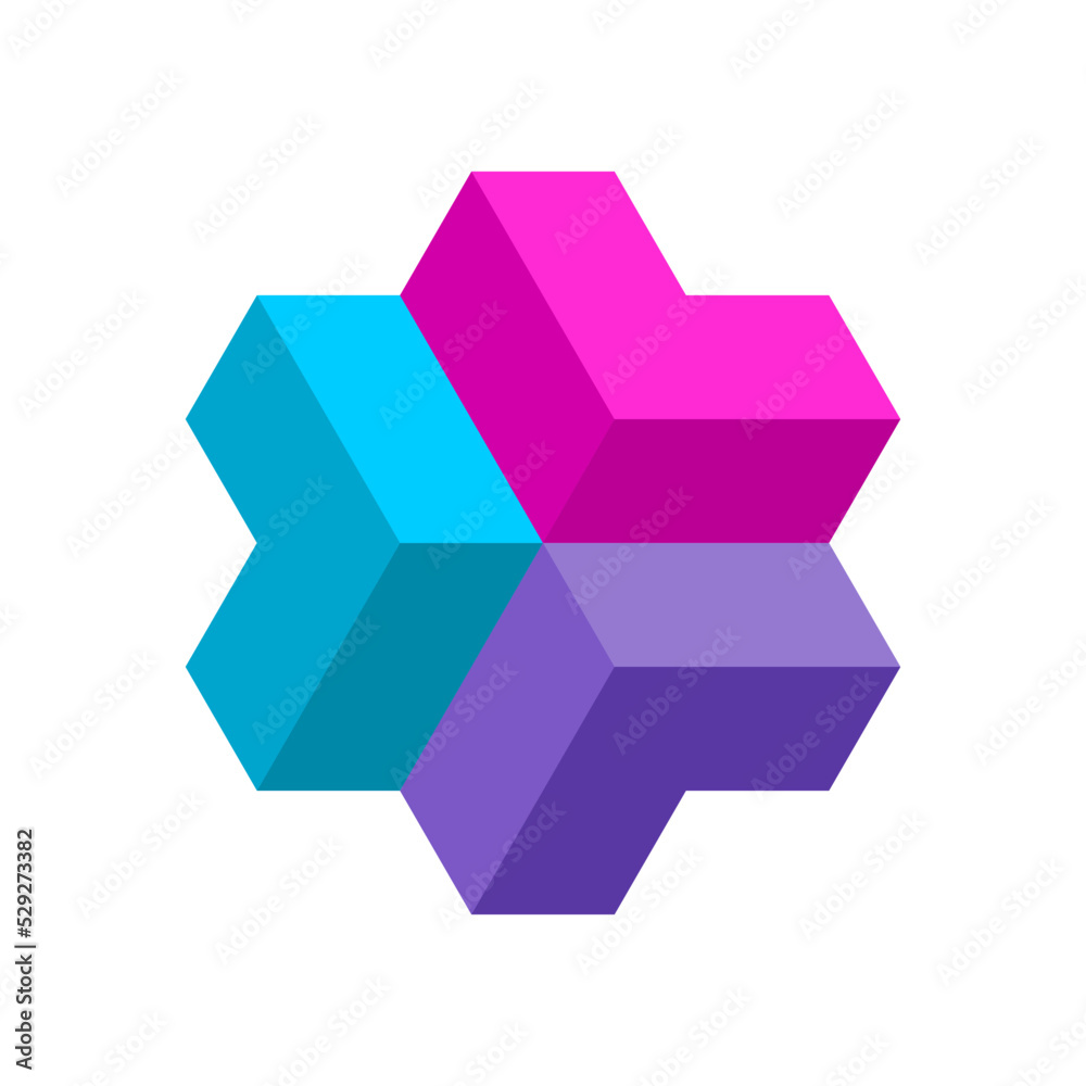 Colorful logo with three 3D arrows. LLL geometric logotype template ...