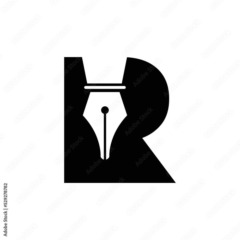 Initial Letter R Pen Nib Icon For Education Logo and Law Symbol Vector ...
