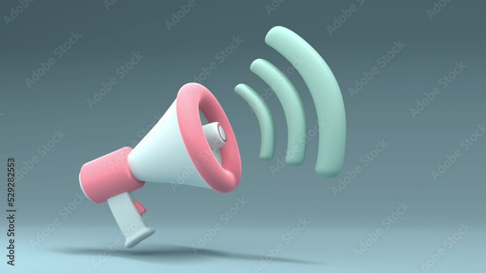 Megaphone or loudspeaker in pastel colors with sound waves moves and ...