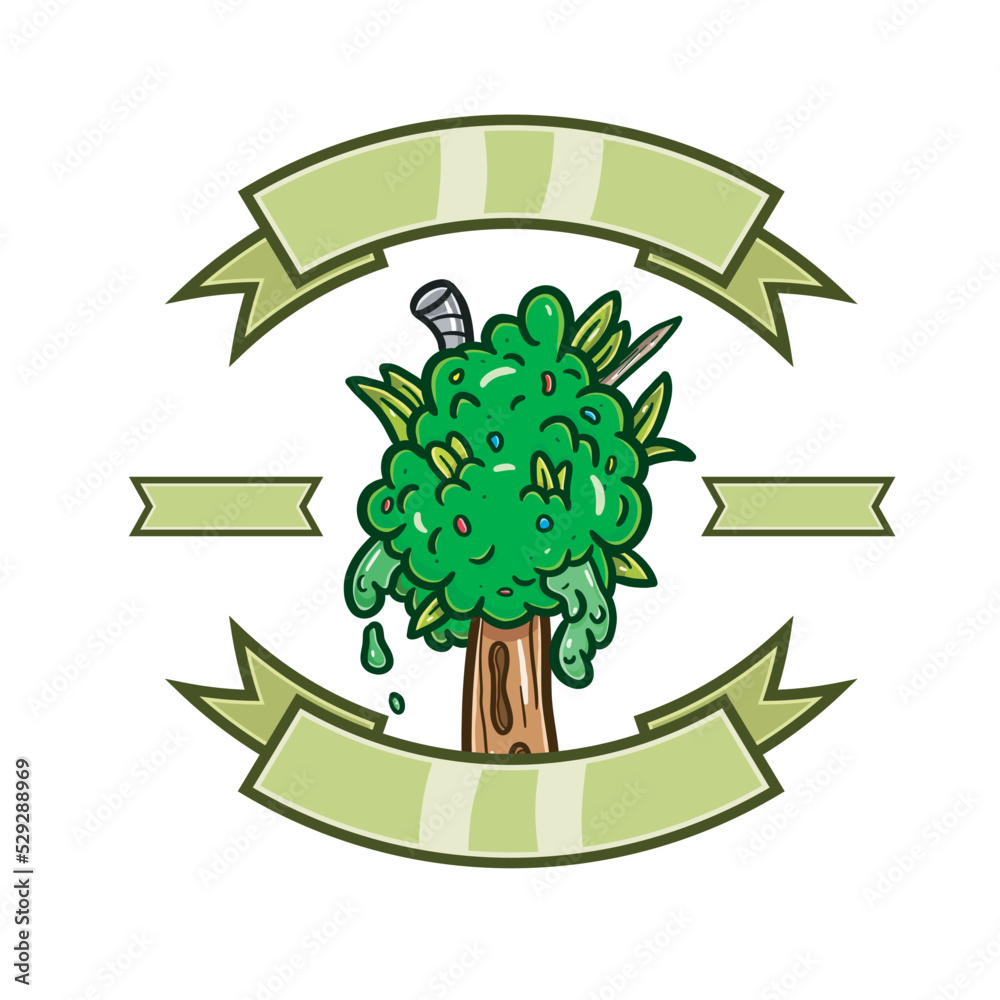 Cartoon Mascot of Weed Bud Ice Cream Stick Logo With Blank Labels ...