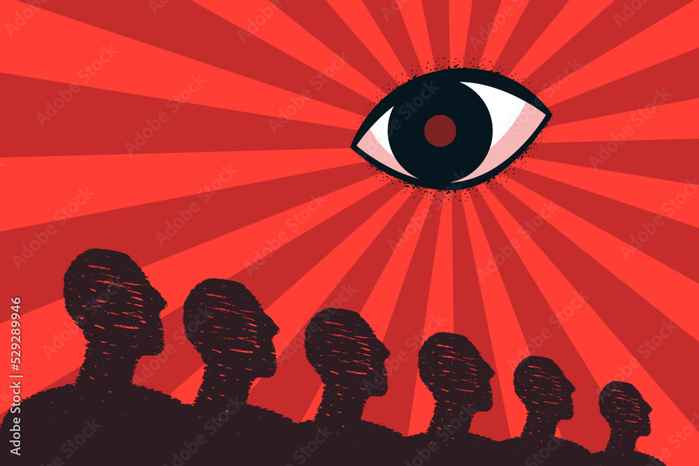 An eye looking at a stylized crowd, a symbol of control in a ...