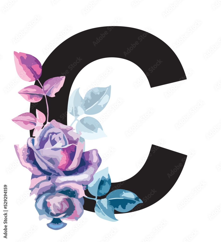 Single C letter with beautiful floral elements. alphabet with beautiful ...