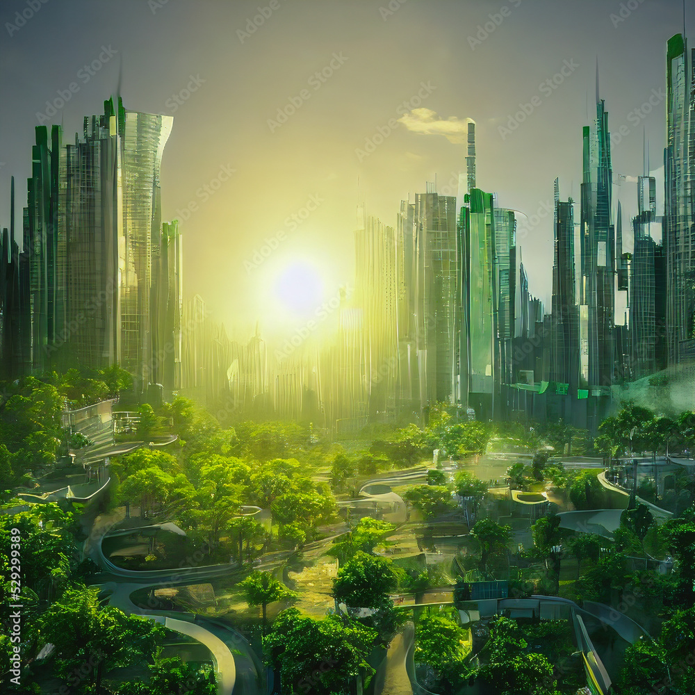 Green city of the future. Eco City of the future. Harmony of city and ...