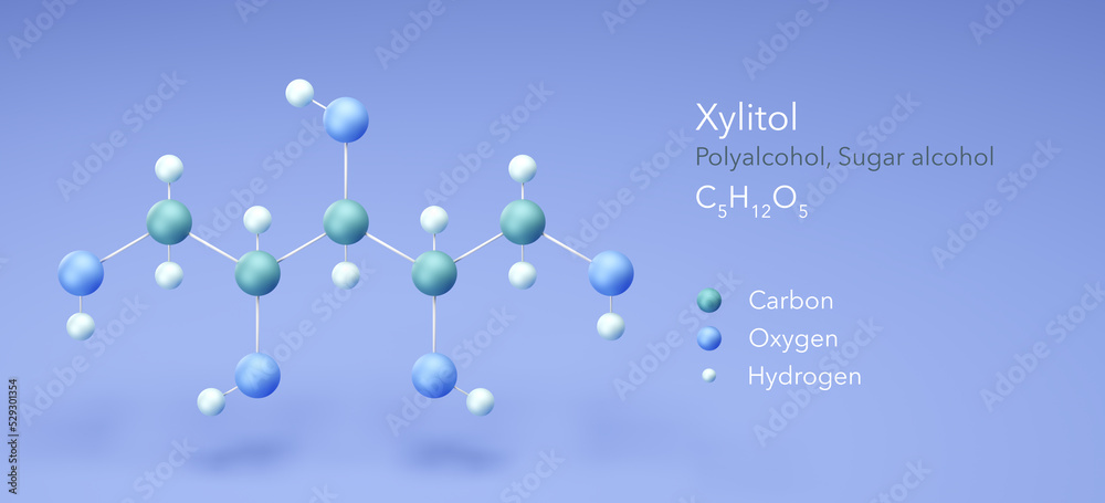 xylitol, alditol, sugar alcohol, molecular structures, 3d model ...