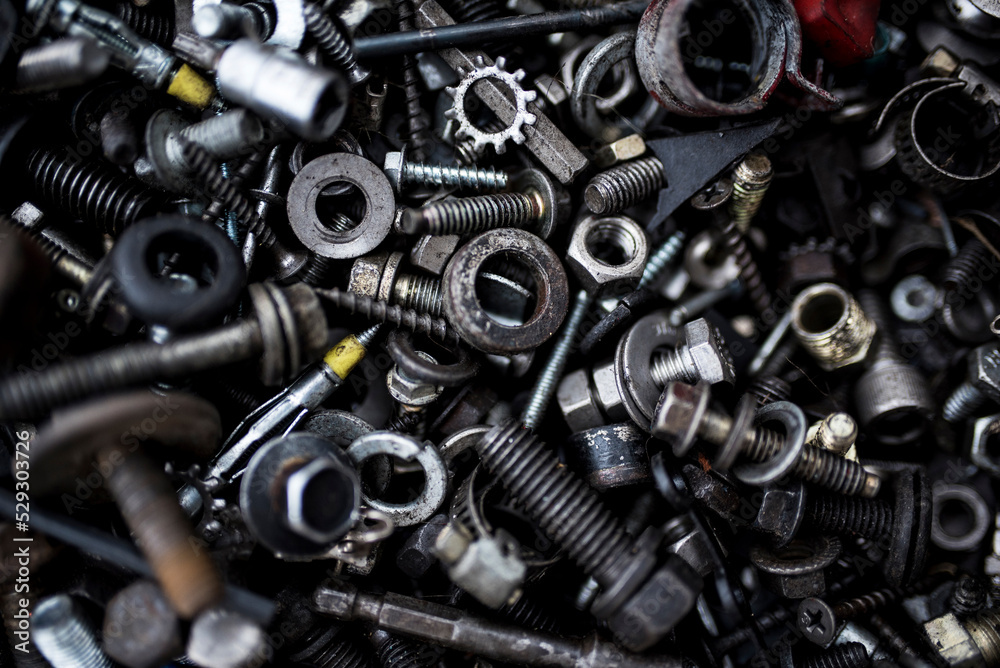 Overhead view of nuts and bolts Stock Photo | Adobe Stock
