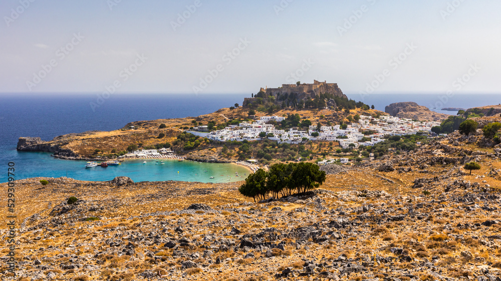 The famous and historical medieval village of Lindos on the Greek ...