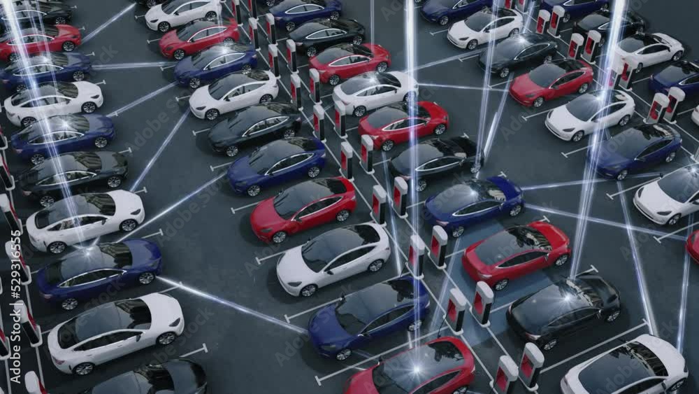 Parking lot With Electric Charging Stations For Driverless Vehicles ...