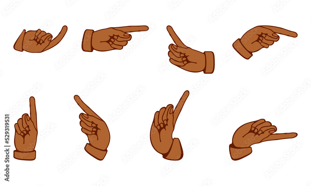 a collection of pointing finger illustrations, with various expressions ...