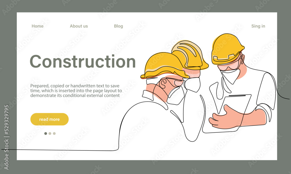 Vector landing page of architecture works with protective face masks ...