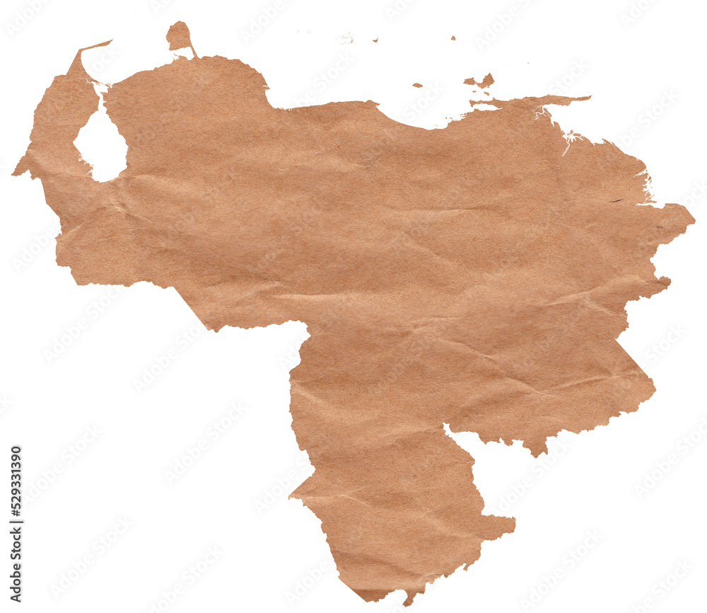 Map of Venezuela made with crumpled kraft paper. Handmade map with ...