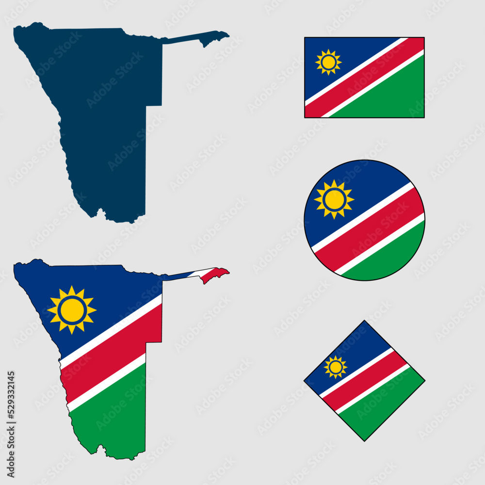 Vector of Namibia country outline silhouette with flag set isolated on white background ...
