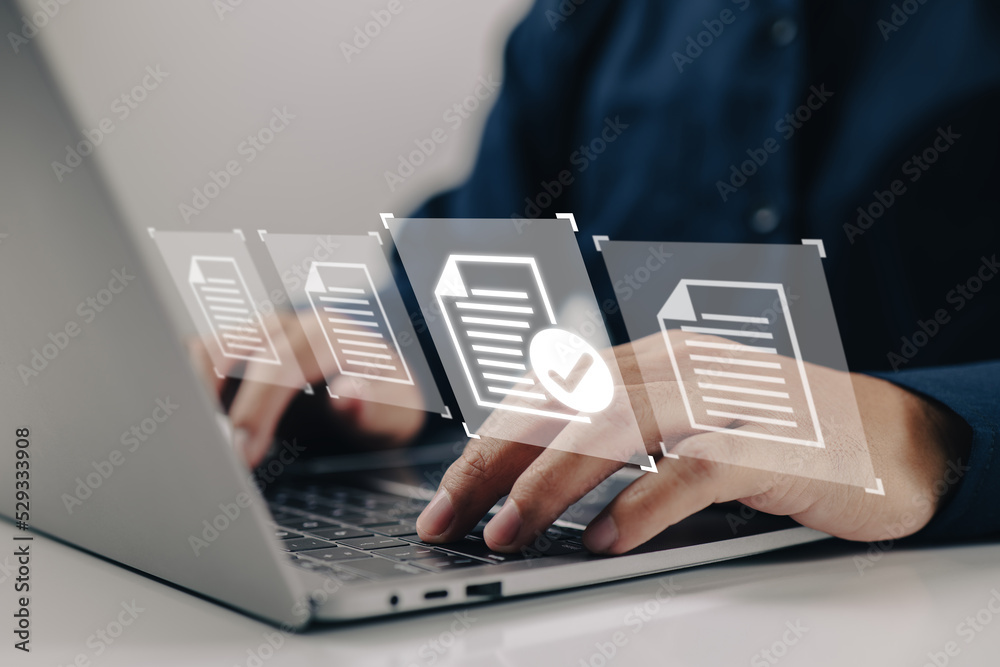 Laptop with virtual screen and document for paperless quality assurance ...