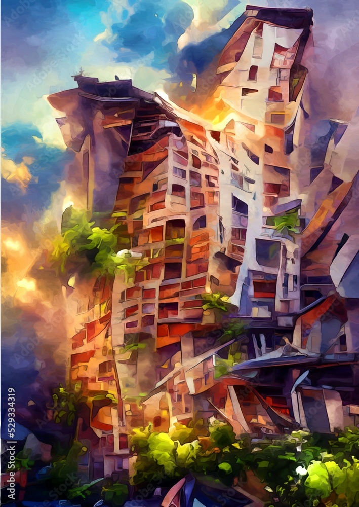 art color of building collapse background Stock Illustration | Adobe Stock