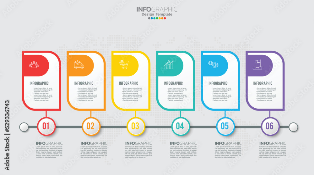 Timeline infographic vector with 6 steps can be used for workflow ...