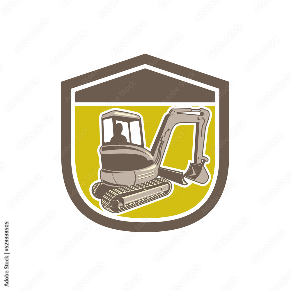 Mechanical Digger Excavator Shield Retro Stock Illustration | Adobe Stock