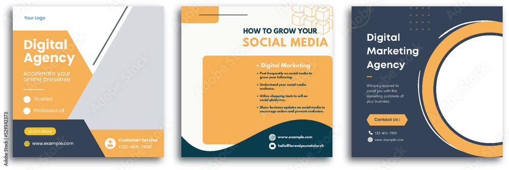 Set of Editable minimal square banner template. color background with ...