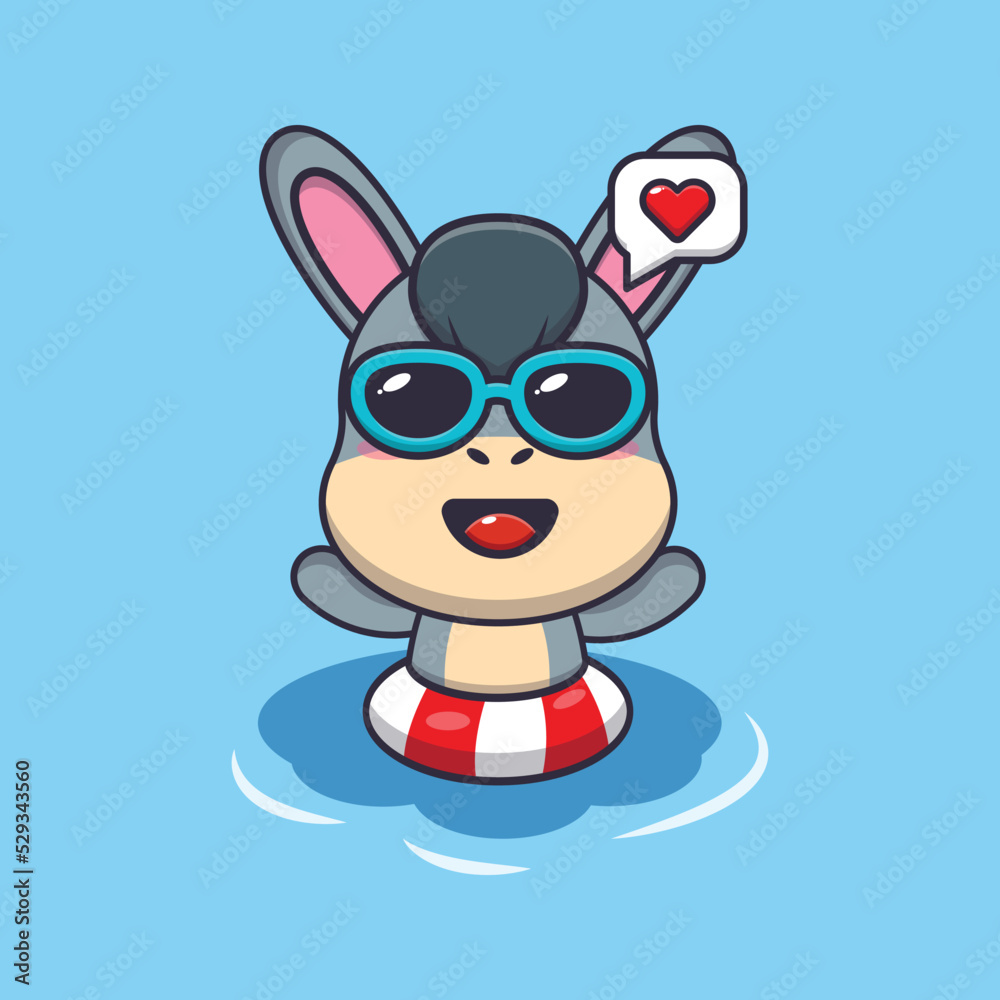 Cute donkey in sunglasses swimming on beach cartoon illustration. Stock ...