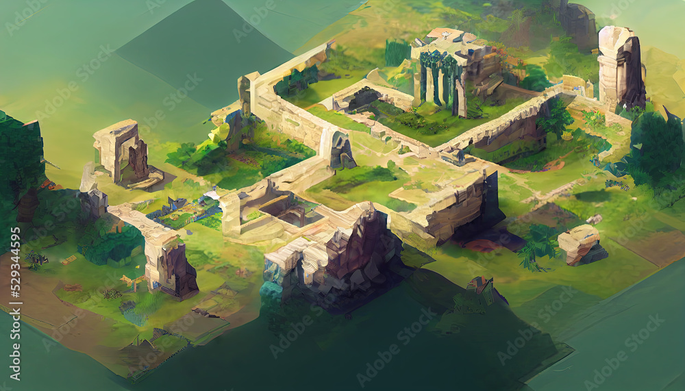 Scene of Peaceful Villages, Houses, Temple, Rice Fields and Cultural ...
