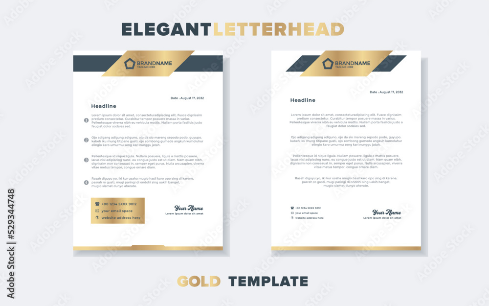 Modern and elegant gold luxury letterhead design template for company ...