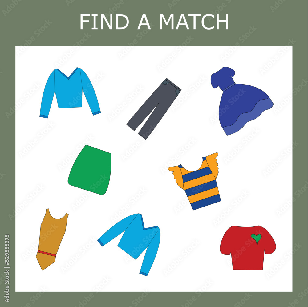 Find a pair or match game with colorful clothes. Worksheet for ...