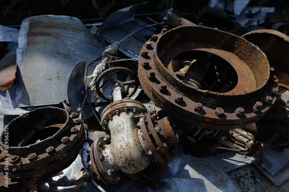 Details with old and rusty industrial metallic objects at a Romanian ...