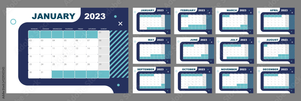 Digital technology desk calendar design template for 2023 year ...