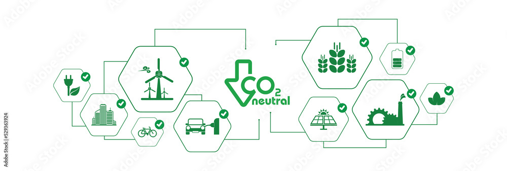 reducing CO2 emissions to stop climate change. green energy background ...