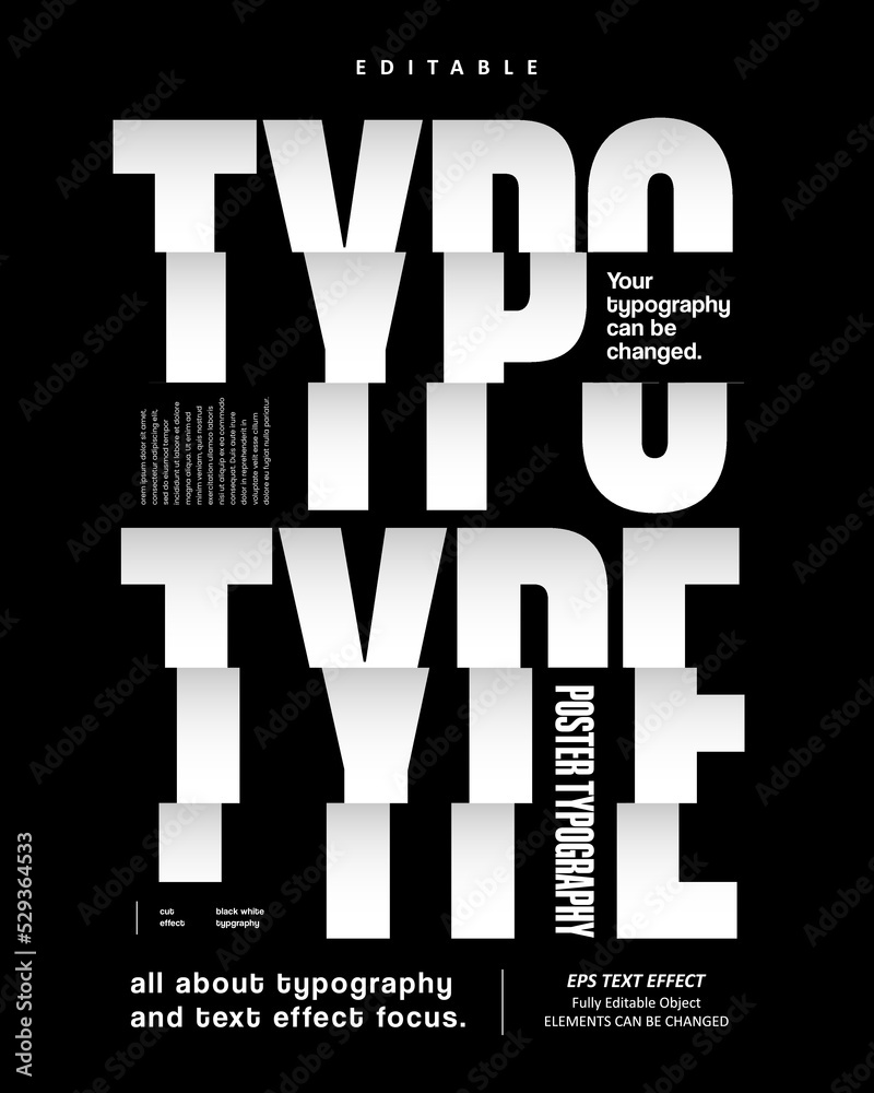 Editable Text Effect Vector of Black White Shadow Slicked Type ...