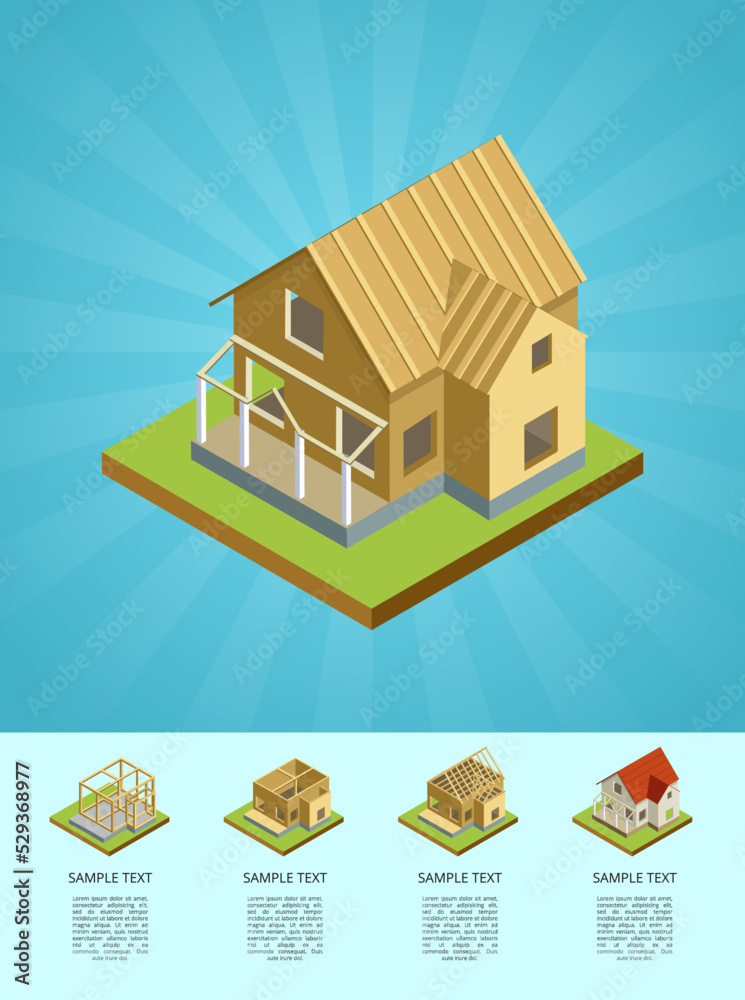 Real estate engineering isometric vector illustration. House framework ...