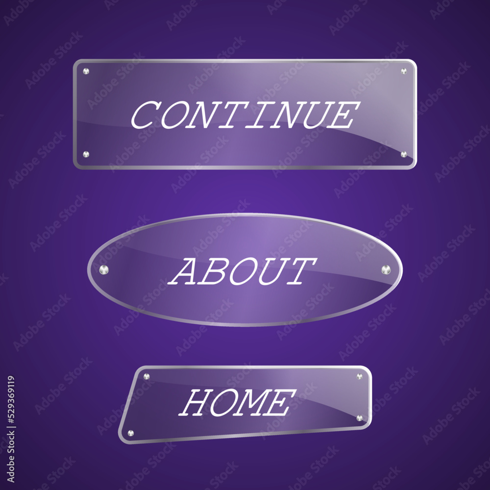 Menu interface design with isolated transparent glass plates. Continue ...