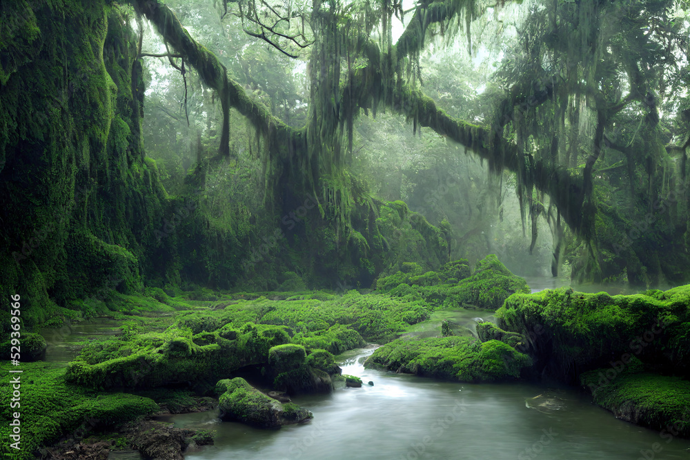 amazon rainforest, tropical vegetation with old trees, jungle landscape ...