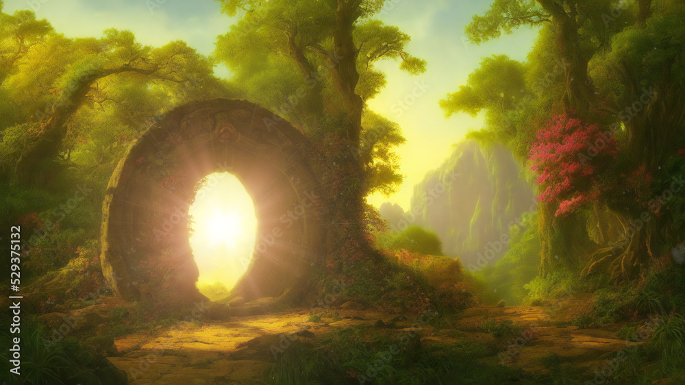 portal to another world, magical gate in beautiful fantasy forest ...