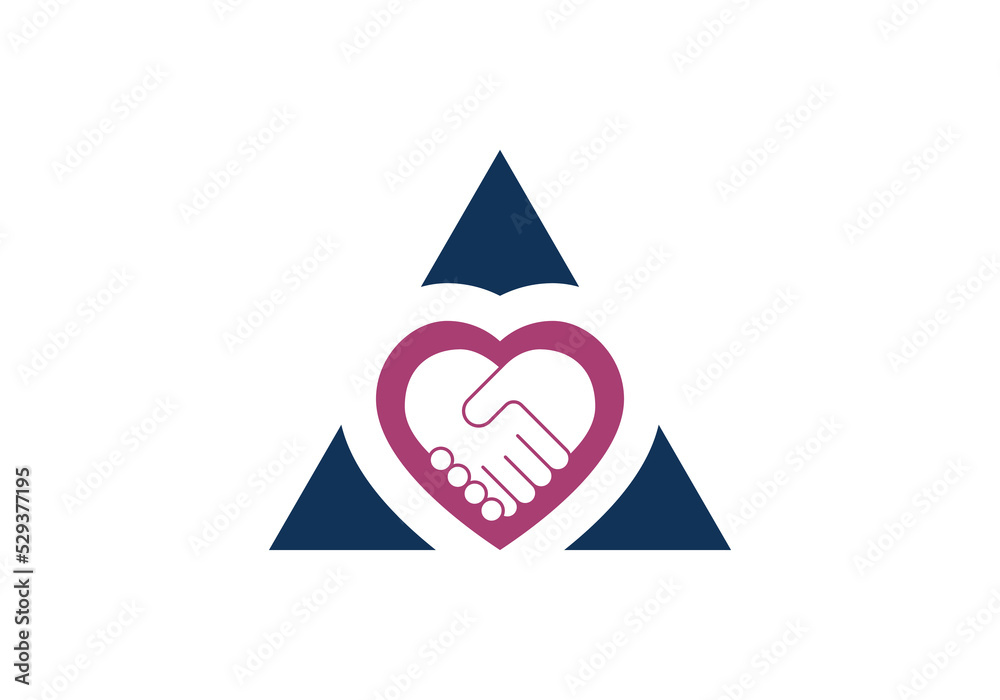 Heart Hand Shake Triangle Care Helping Services Logo Design Template ...