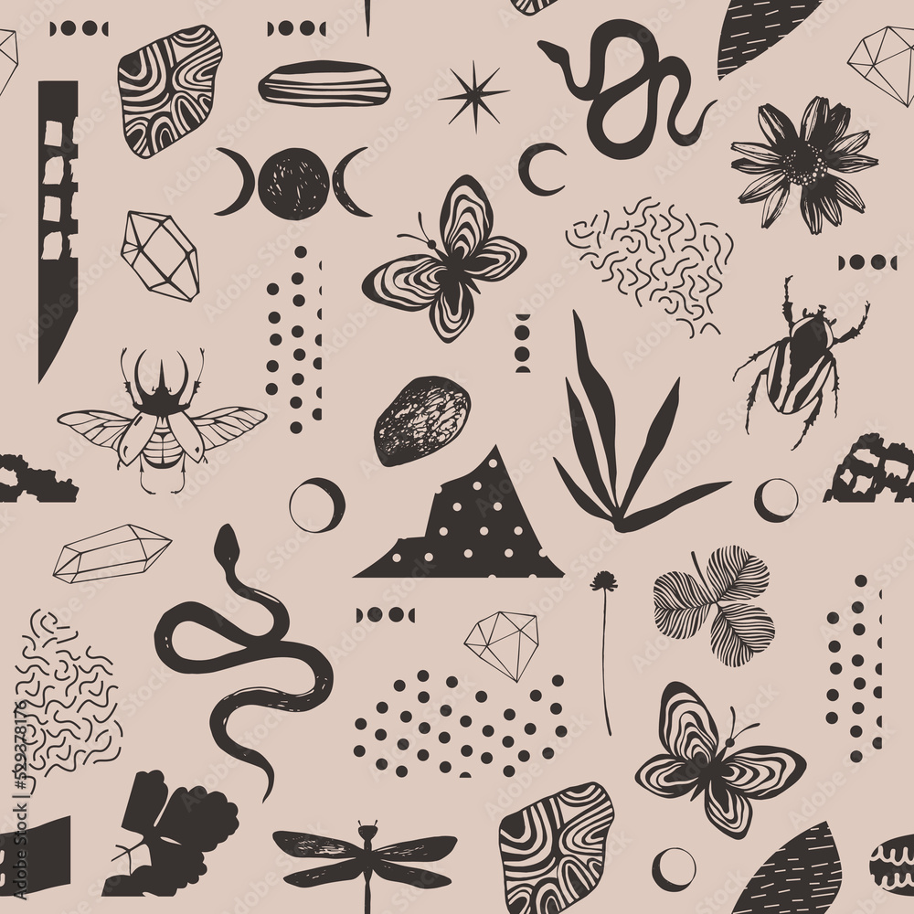 Mystic seamless pattern with occult objects. Vector background. Stock ...