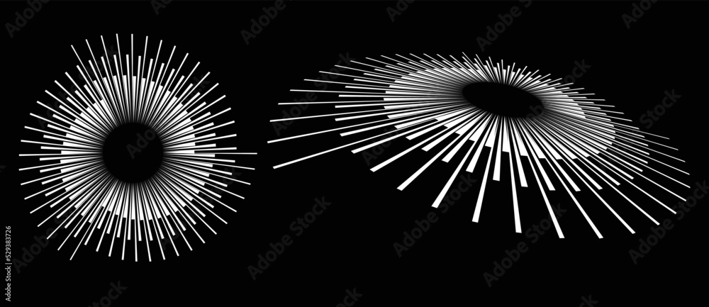 Abstract background with rotating lines. Spiral with three parts of ...