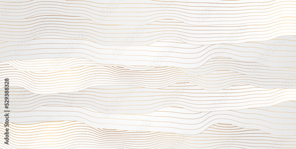 Grey wavy curved stripes with golden lines abstract background. Vector ...