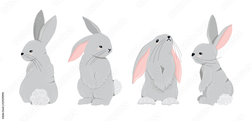 Clipart rabbits or bunnies. 2023 year symbol cute character. Isolated ...