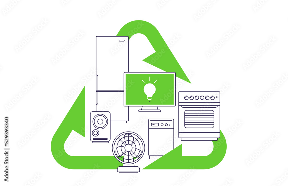 Vector illustration of green recycle sign with black color different ...