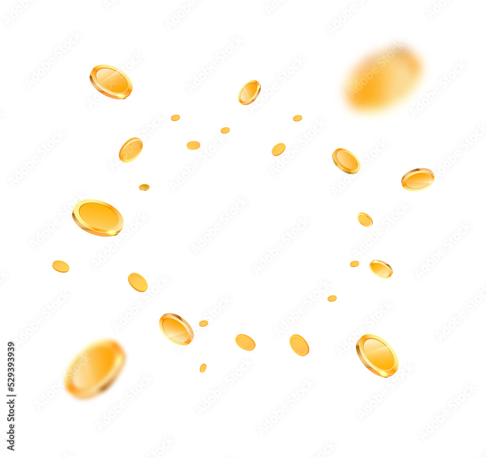 Gold coins circle frame illustration. Money rain gold chips on ...