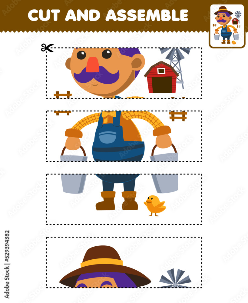Education game for children cutting practice and assemble puzzle with ...