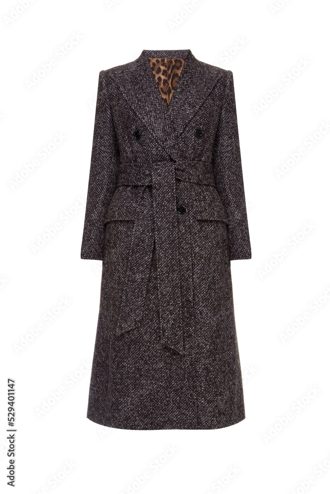 Ghost mannequin, Brown women's autumn long belted coat without human ...