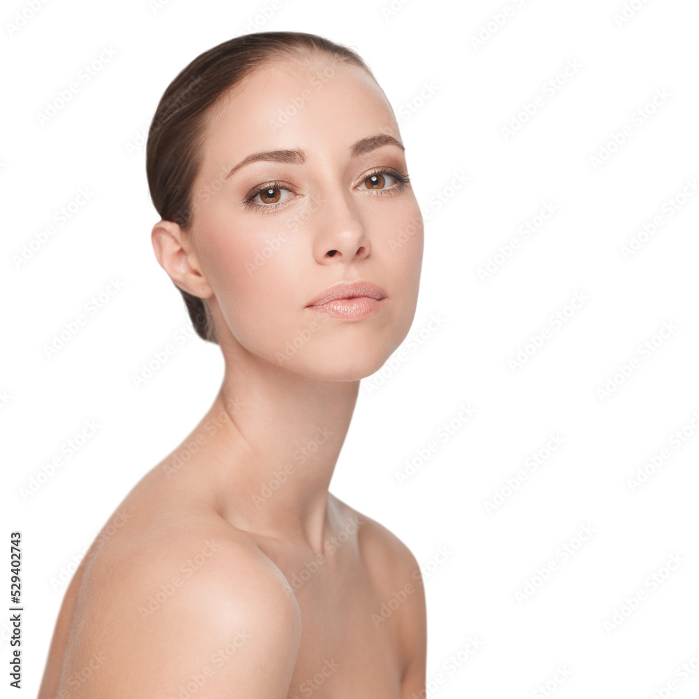 Skincare, beauty and face of a woman looking serious with clean skin on ...