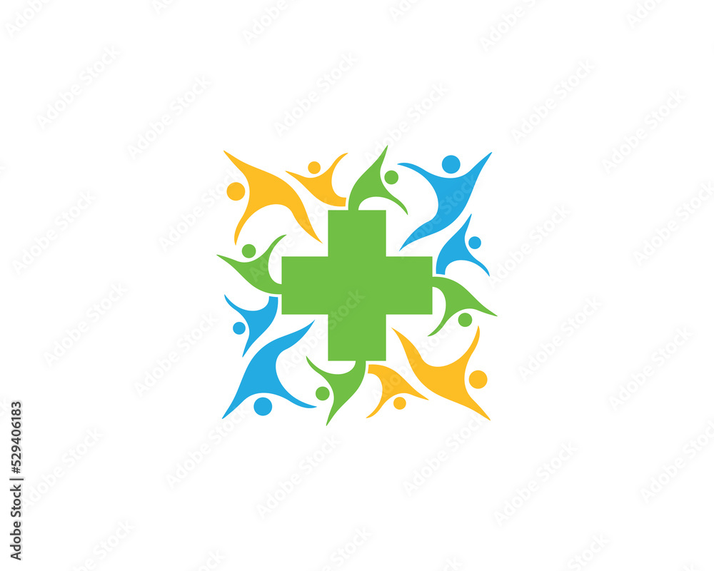 Abstract People Group Cross Pluss Logo Concept sign icon symbol Element ...
