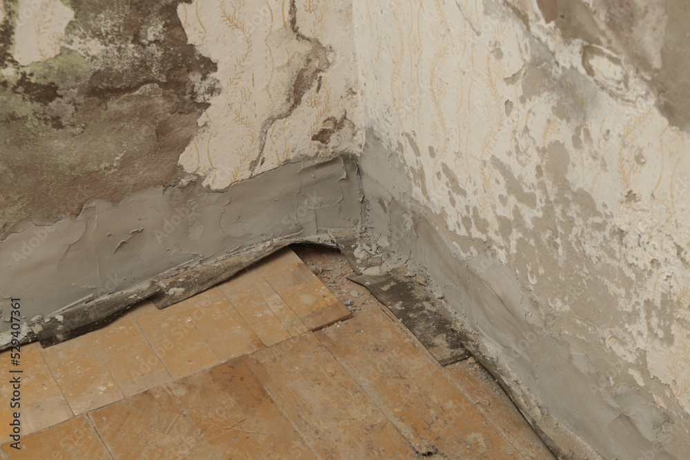 Moisture damage on the wall in the old house and the newly installed ...