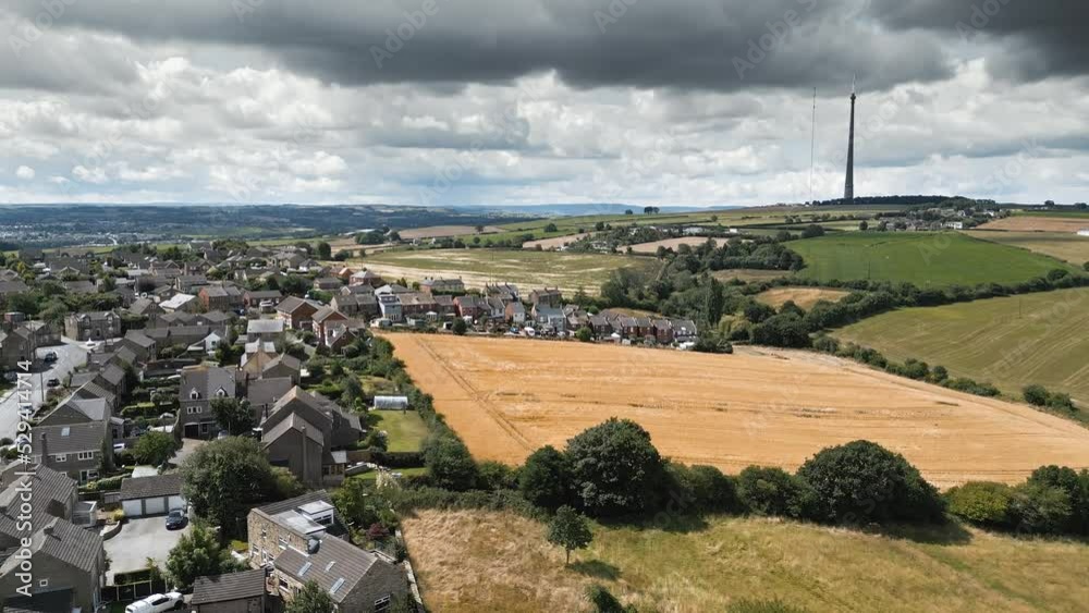 Traditional English village scene. Aerial footage of village houses in ...